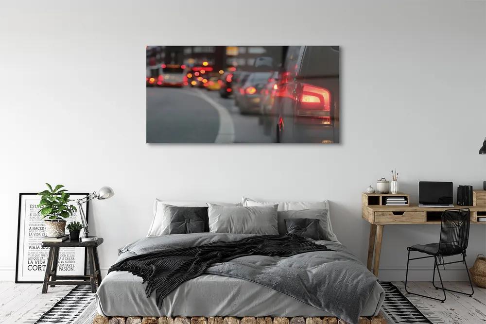 akrylový obraz Auta Cork City pouliční osvětlení 140x70 cm