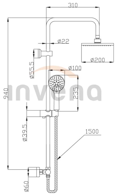 Invena Esla, sprchový sloup s termostatickou baterií, chrom, INV-AU-94-D01-C