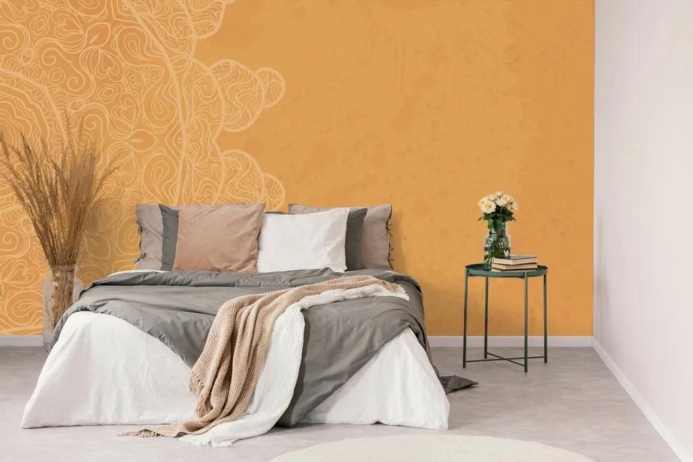 Tapeta oranžová arabeska na abstraktním pozadí - 300x200 cm