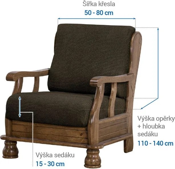 Super strečové potahy NIAGARA tabáková křeslo s dřevěnými rukojeťmi (š. 50 - 80 cm)