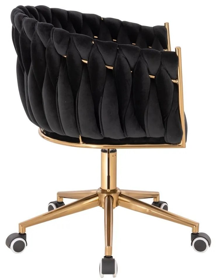 LuxuryForm DESIGN Otočná židle NORDEN VELUR na zlaté podstavě s kolečky - černá