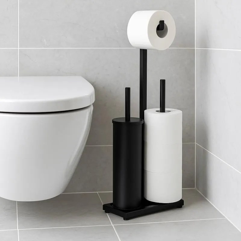 Erga Pap, držák toaletního papíru s WC kartáčem a zásobníkem na papír, černá matná, ERG-YKA-P.PAP-WC-FB