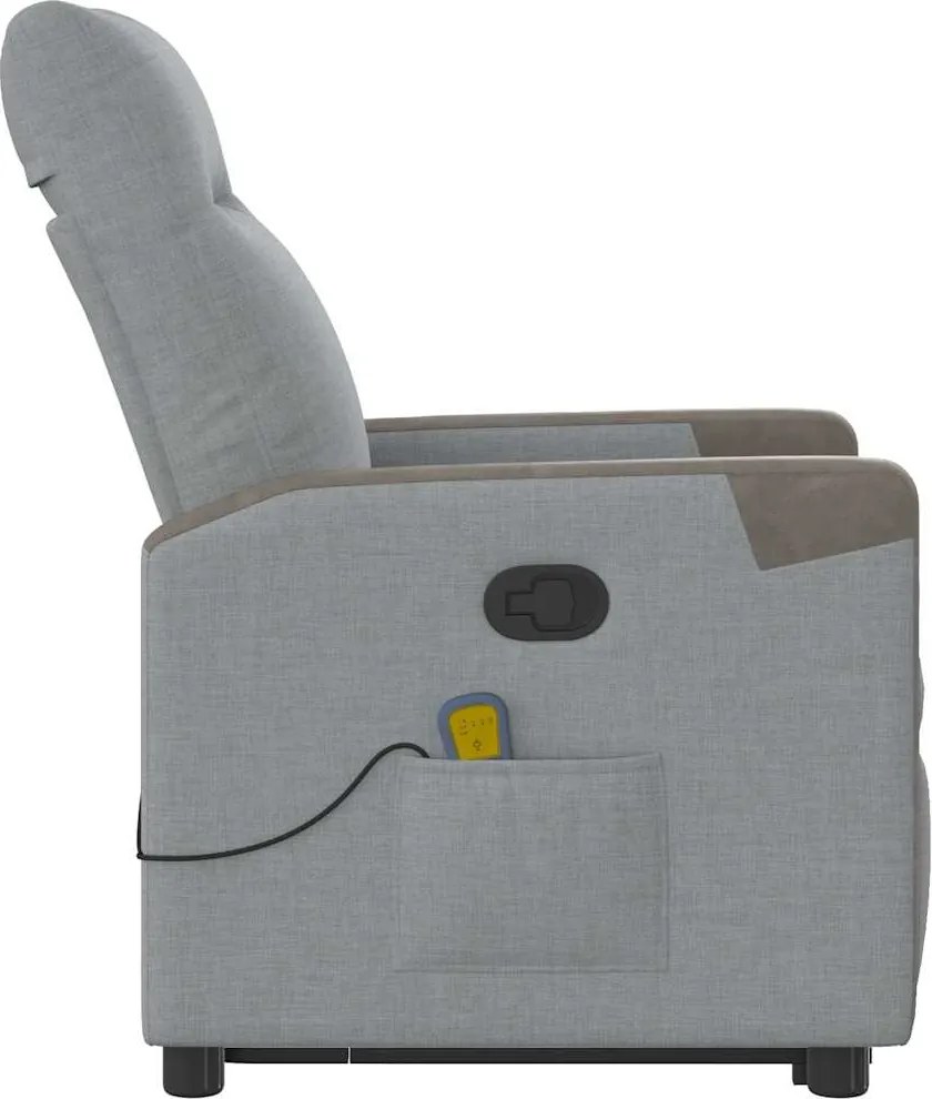 Zvedací masážní polohovací křeslo světle šedé textil 3324095