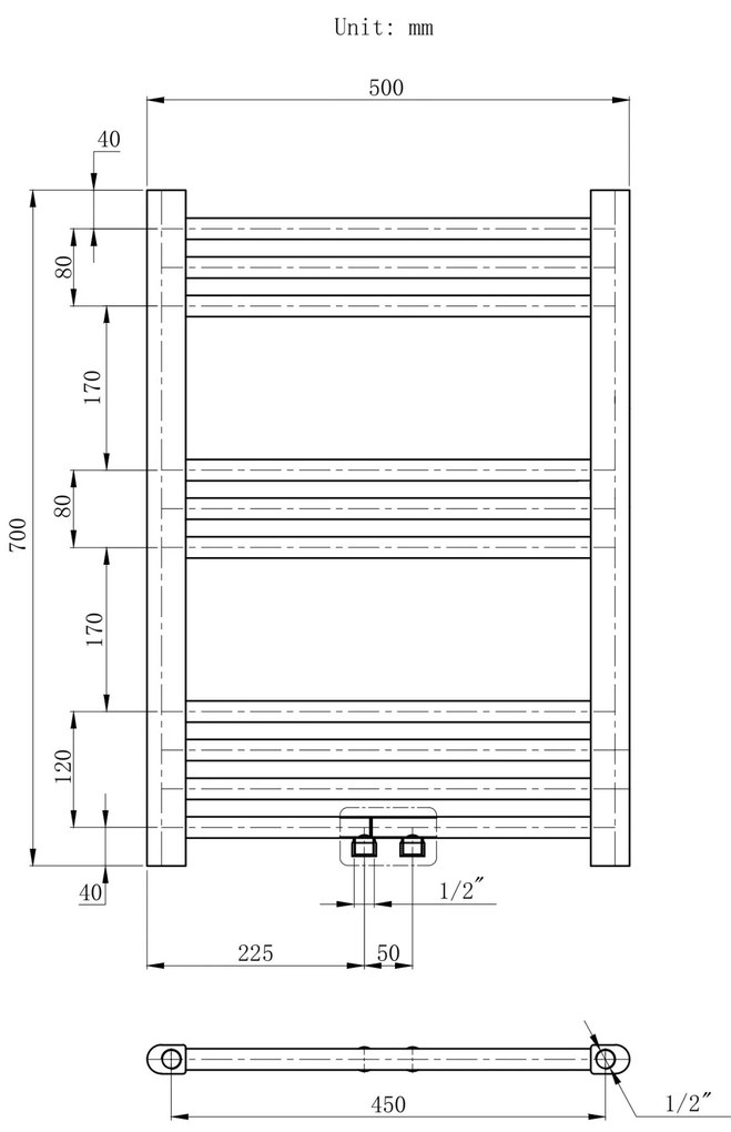 Erga Simple, topné těleso 700x500 mm, 275 W, černá, ERG-LAV-SIMP-7050-BK