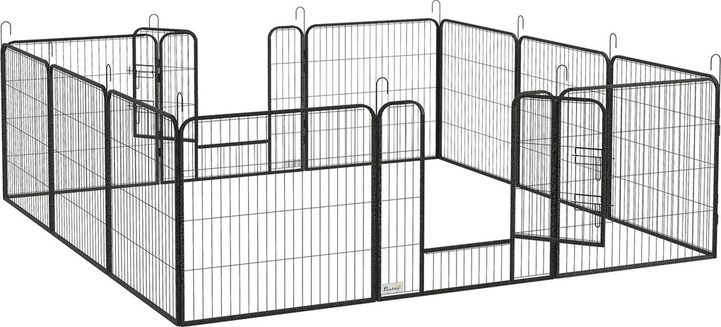 PawHut výběh pro štěňata 80 cm vysoký, 12-TLG výběh pro štěňata se 2 dvířky, DIY výběh pro střední psy, králíky, morčata, ocel, šedý