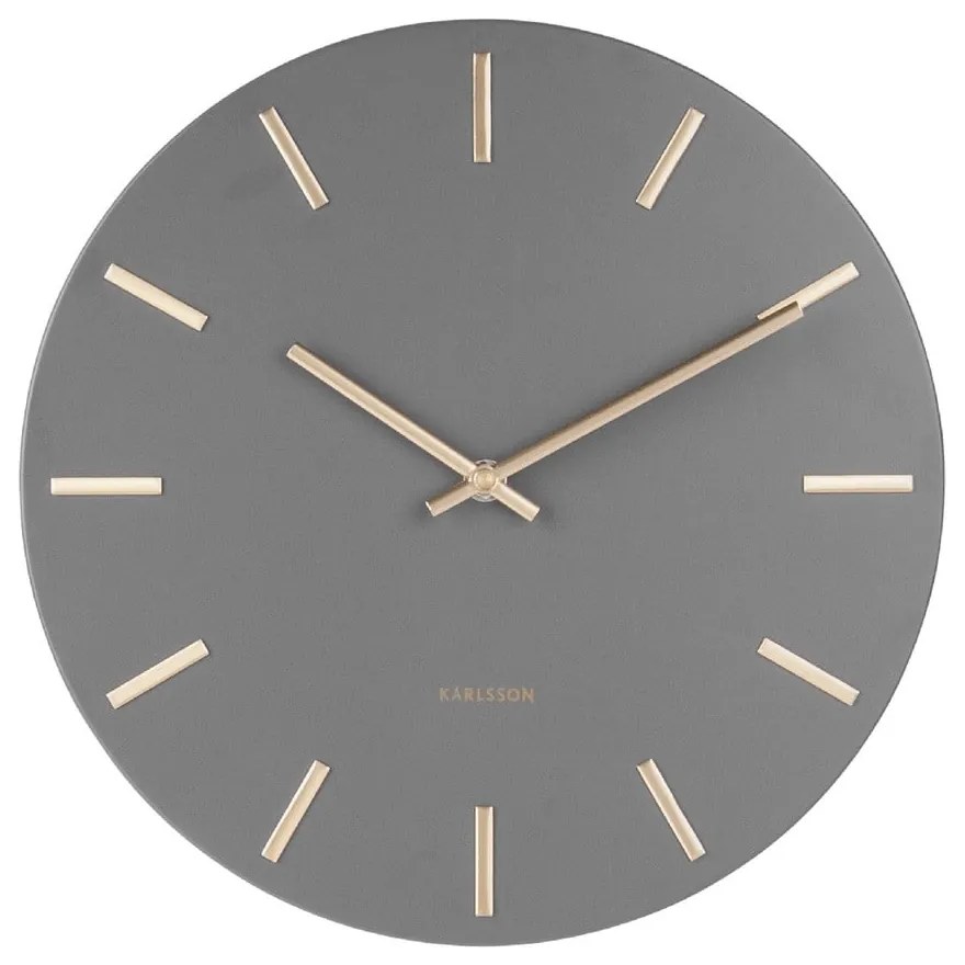 Šedé nástěnné hodiny s ručičkami ve zlaté barvě Karlsson Charm, ø 30 cm