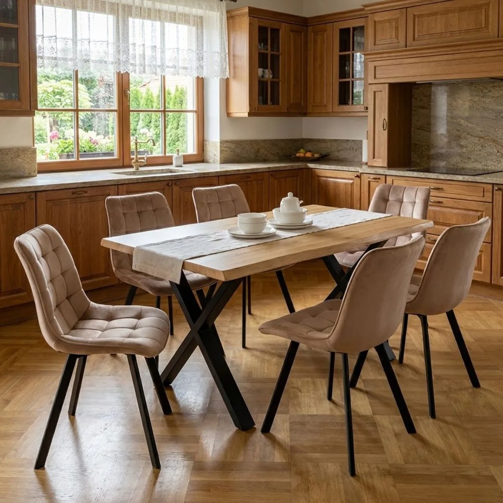Vikio Jídelní set pro 6 osob 160x90 cm dub noha X béžová židle VJS236-6BE-S