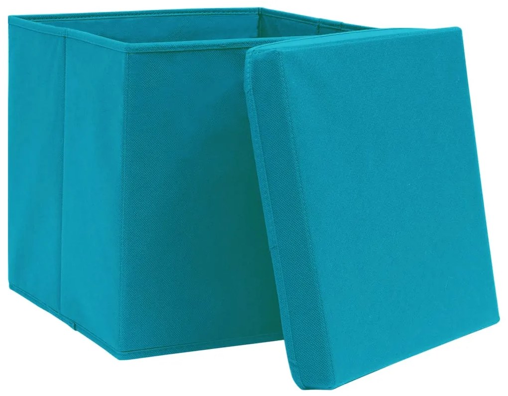 Úložné boxy s víky 10 ks 28 x 28 x 28 cm bledě modré - Default Title