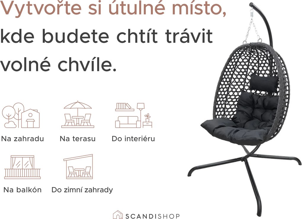 Závěsné křeslo MOLINE s černým stojanem, béžové