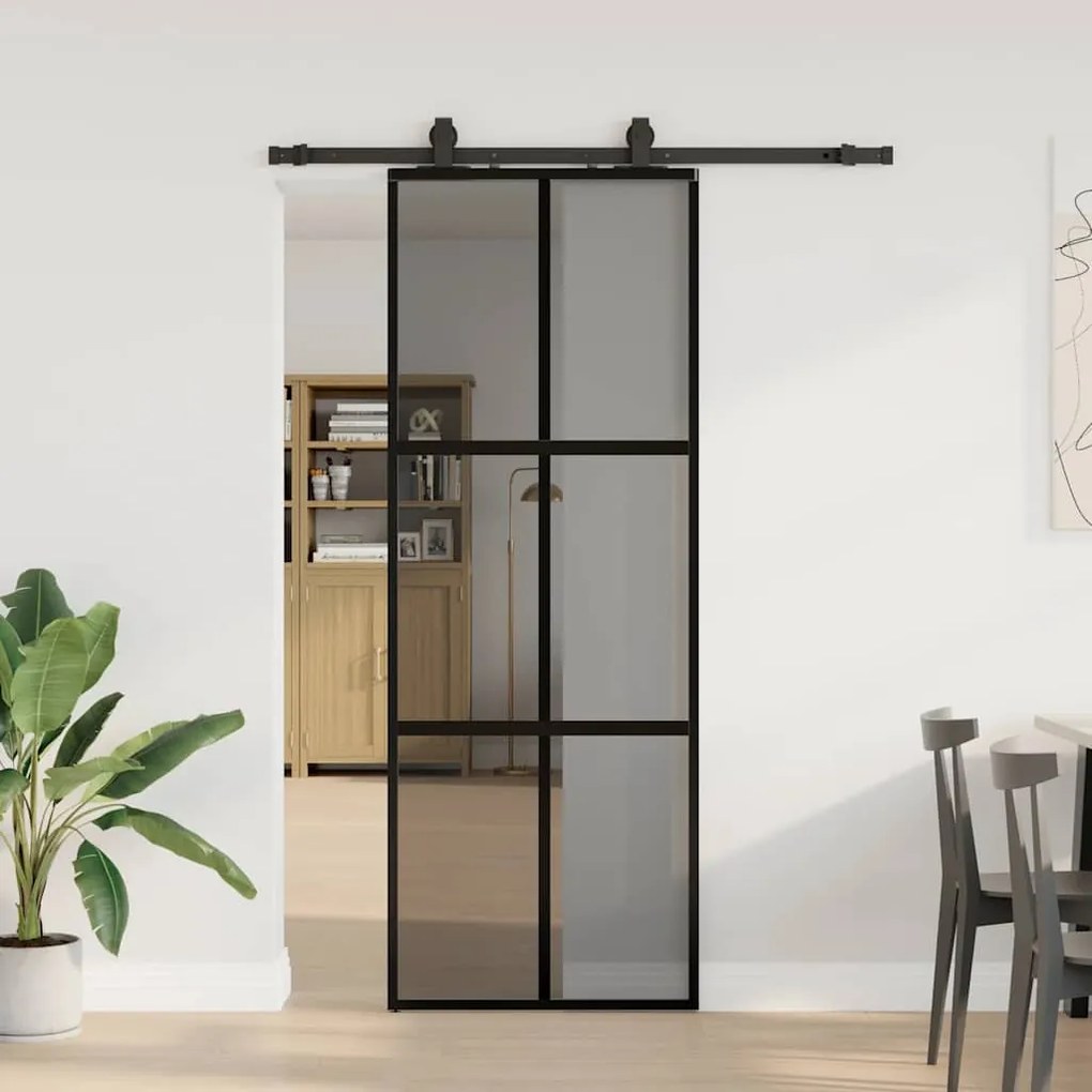 Posuvné dveře se sadou kování černé 76x205 cm Tvrzené sklo 3375916