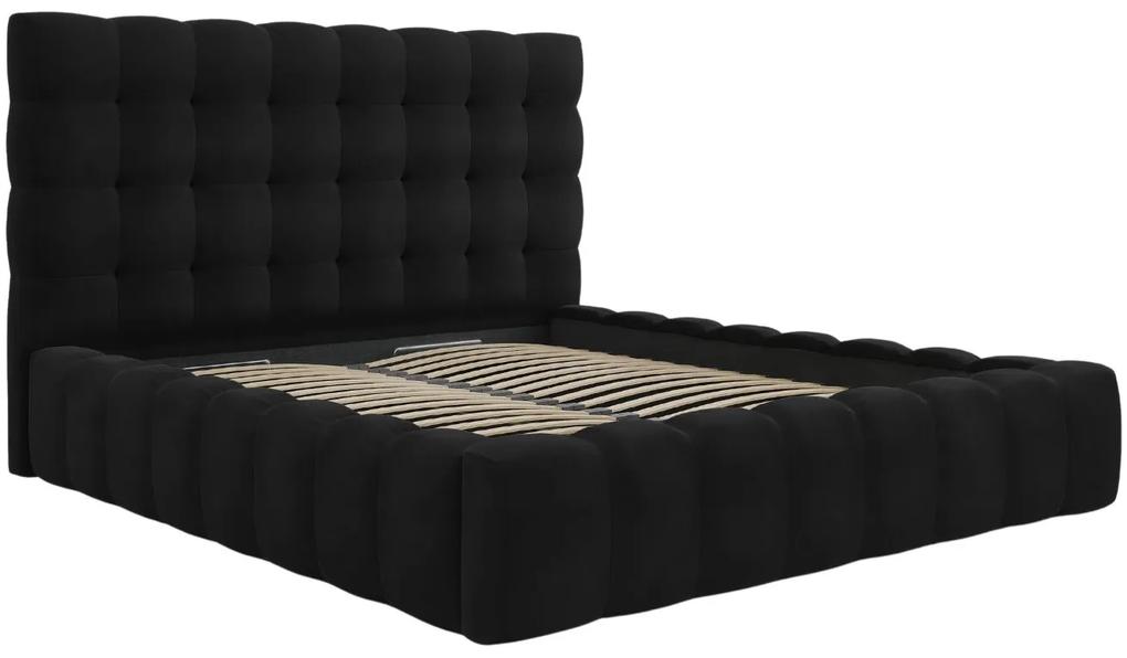 OnaDnes -20% Černá sametová dvoulůžková postel MICADONI Mamaia 180 x 200 cm s úložným prostorem