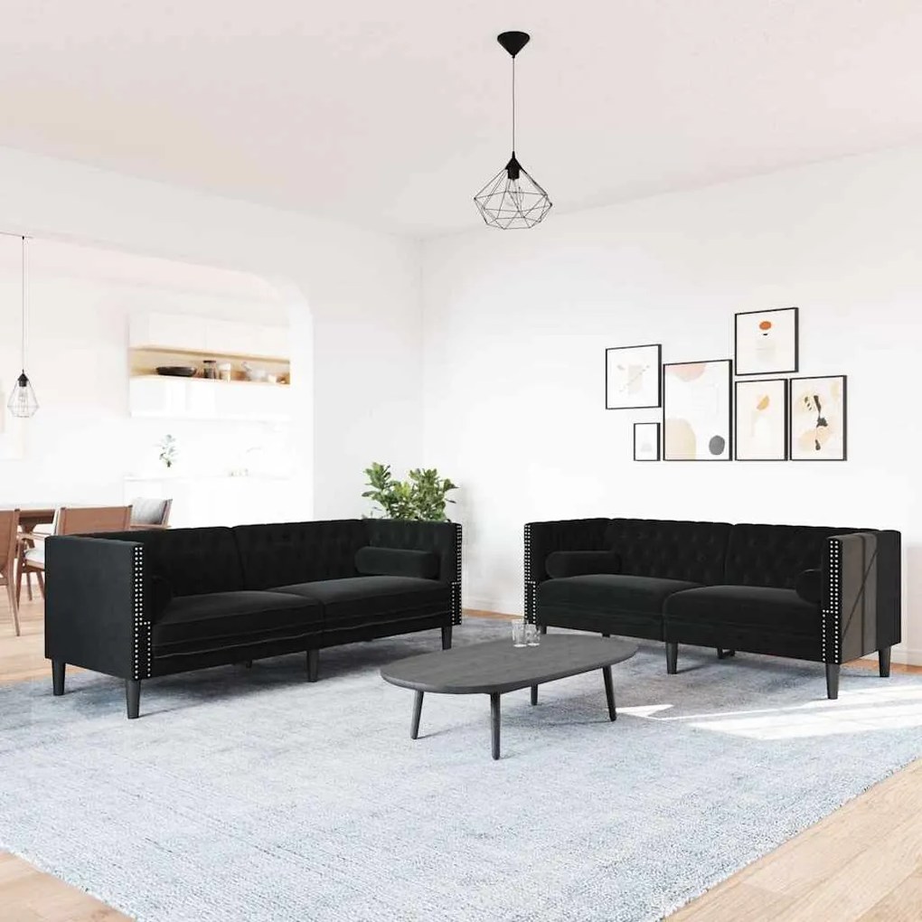 2dílná sedací souprava Chesterfield s podhlavníky černá samet 3209296