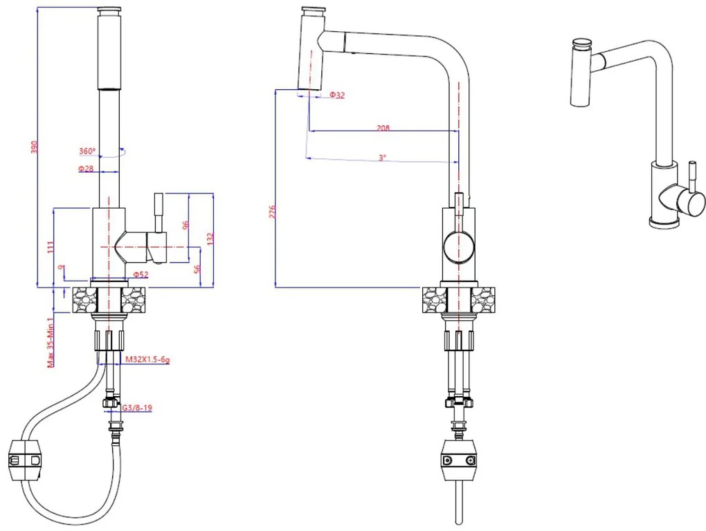 Kuchyňská dřezová baterie QUADRON MERYL s vytahovací sprchou v provedení broušená ocel