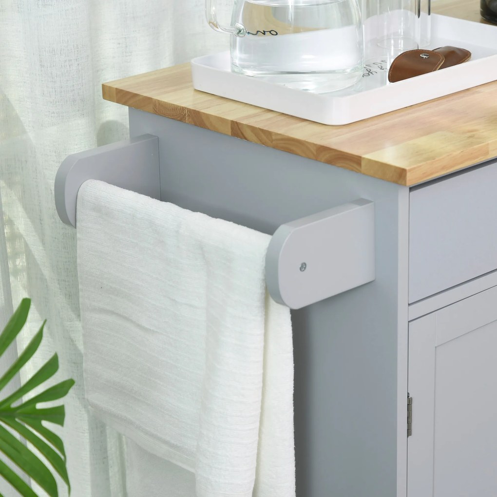 HOMCOM Kuchyňský vozík s úložným prostorem, šuplíkem a držákem na utěrky - 83cm D x 45cm Š x 91,5cm V Šedý