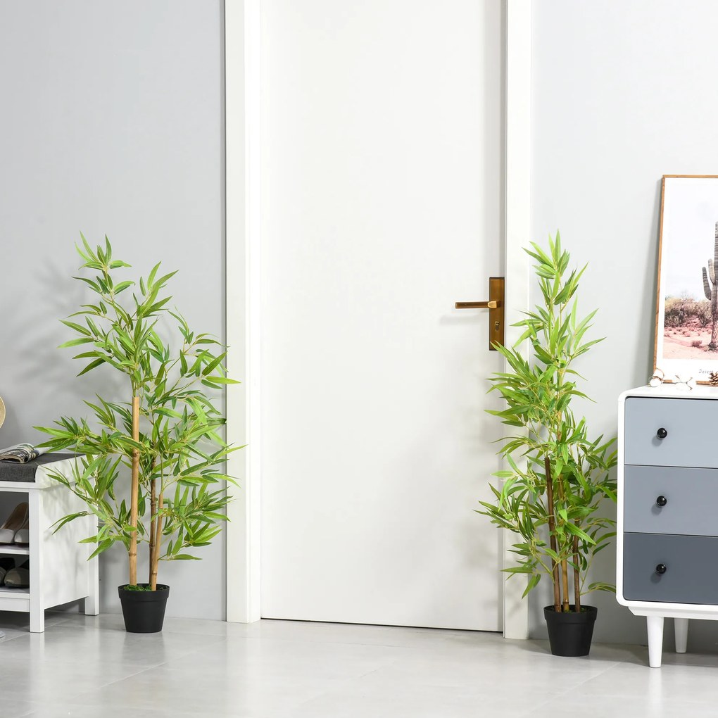 Outsunny Umělý bambus Dekorativní umělá rostlina 120cm realistický strom dekorace pro vnitřní prostory