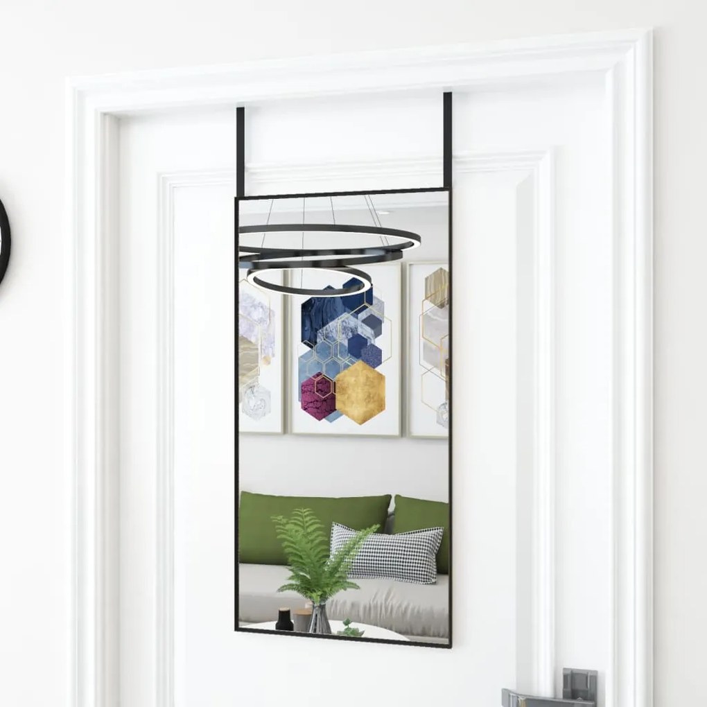 Zrcadlo na dveře černé 40 x 80 cm sklo a hliník 327407