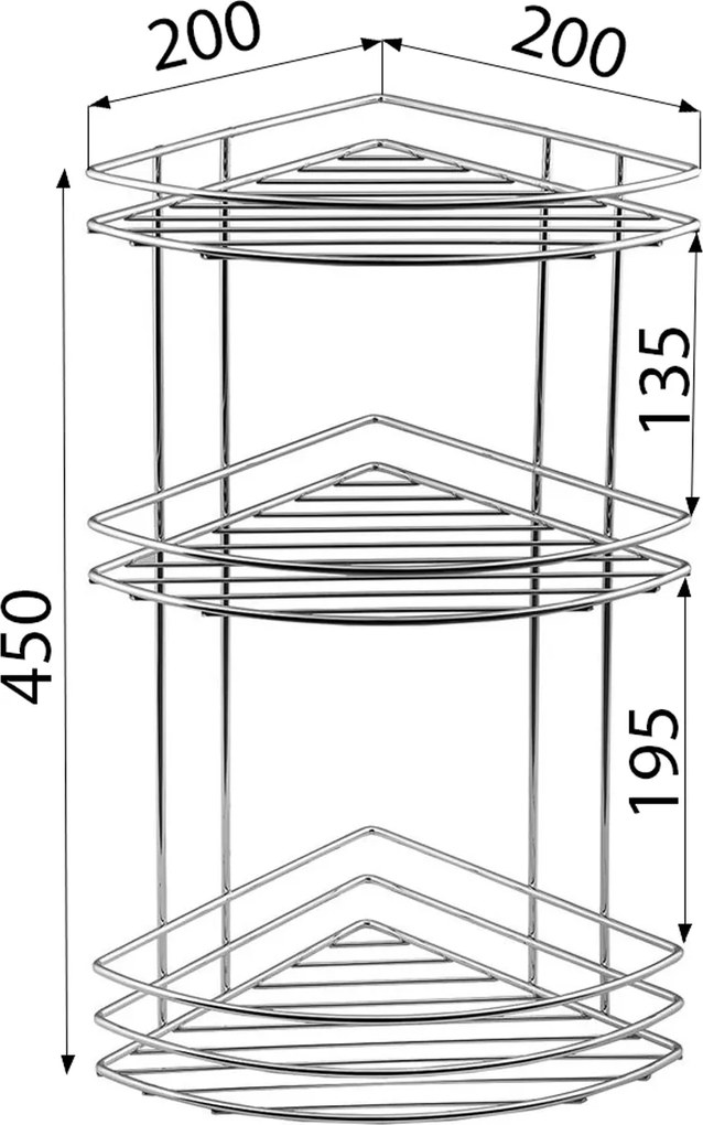 Aqualine, Chrom LINE drátěná police rohová trojitá chrom, 37015