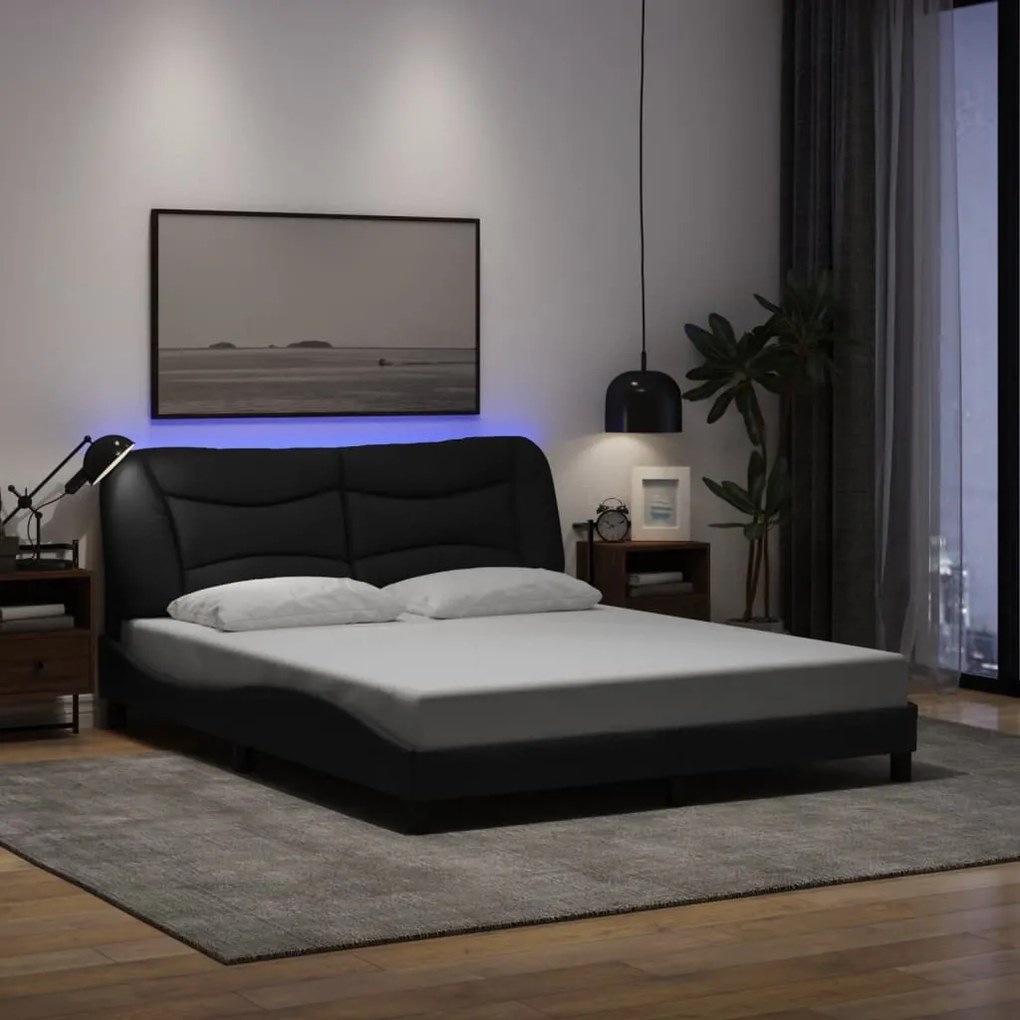 Rám postele s LED bez matrace Hvar černý 160x200 cm Látka 3213713