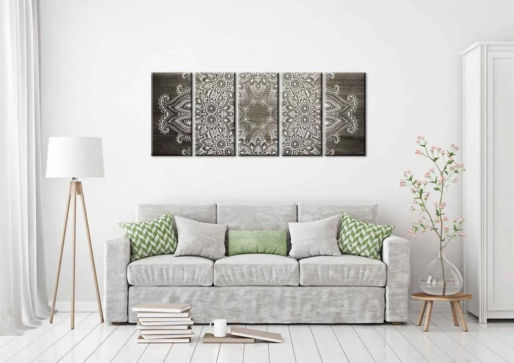 Obraz Mandala na dřevě Grey Velikost (šířka x výška): 150x60 cm