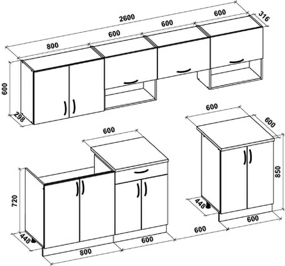 Kuchyňská linka VIKI 260 cm - dub sonoma/bílá lesklá