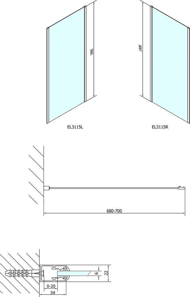 Polysan Polysan, EASY LINE sprchová boční stěna 700mm, čiré sklo, EL3115