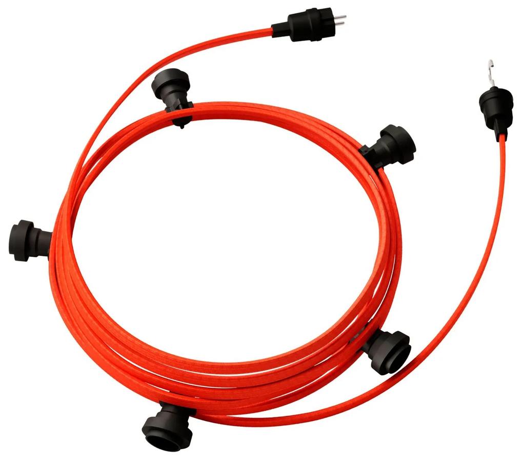 creative cables Hotový světelný řetěz LUMET 7,5 m je sestavený z 5 černých objímek, háčku a zástrčky Barva kabelu: Bílo-černá - ECC37