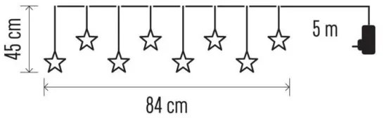 LED Vánoční venkovní řetěz 8xLED/5,84m IP44 hvězdy