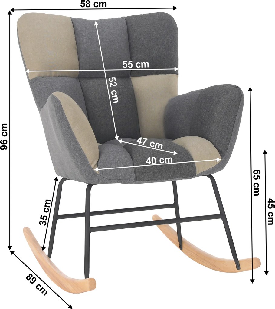 Designové houpací křeslo, patchwork šedá / béžová, KEMARO