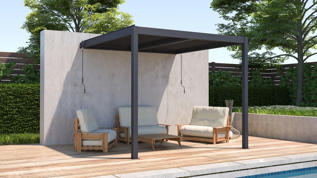 Bioklimatická pergola G21 Trenton Premium 3x3 m, antracitová hliníková