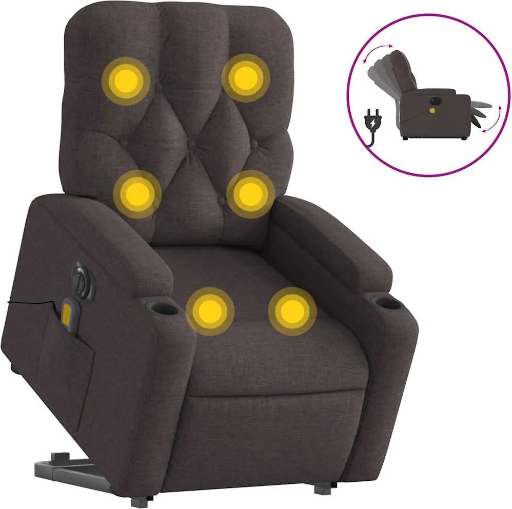 Elektrické zvedací masážní polohovací křeslo tmavě hnědé textil 3204751