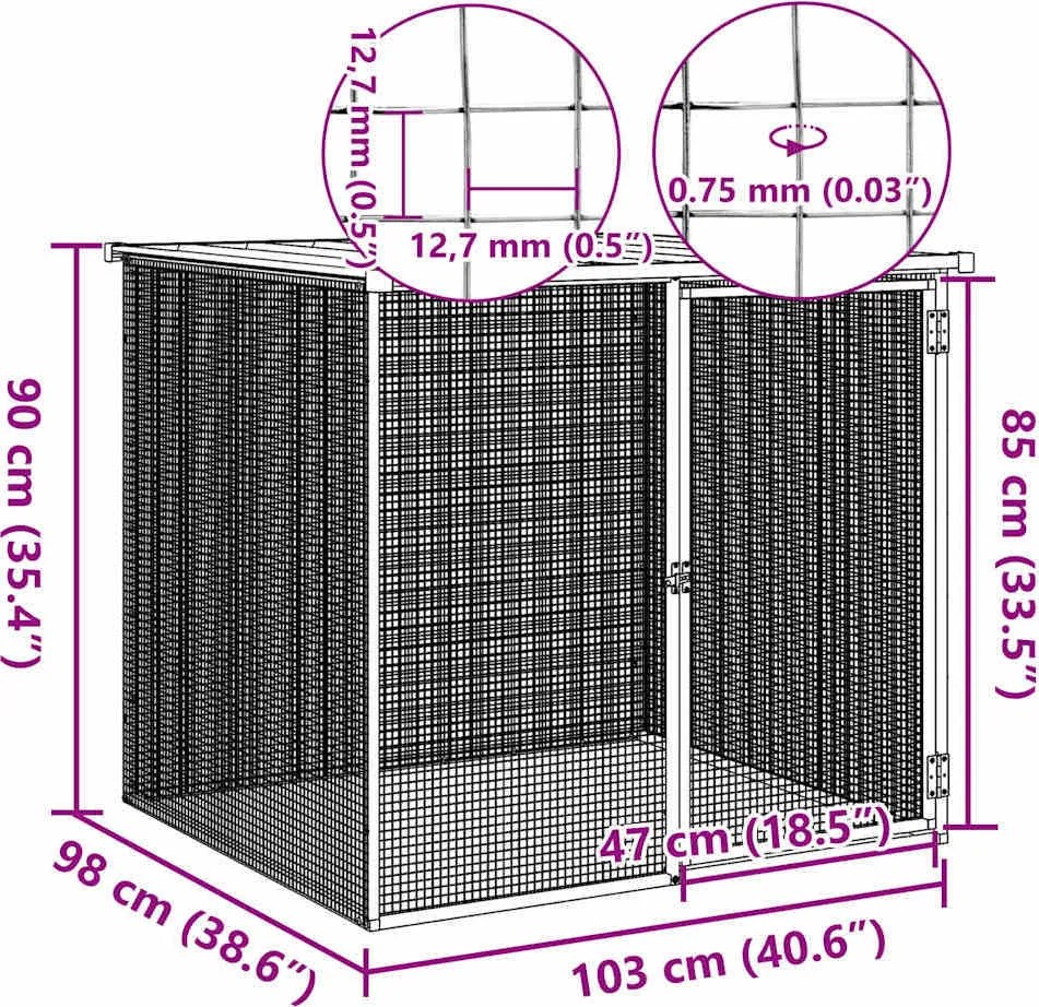 vidaXL Klec pro kuřata se střechou 103 x 98 x 90 cm ocel [172338] Barva: světle šedá