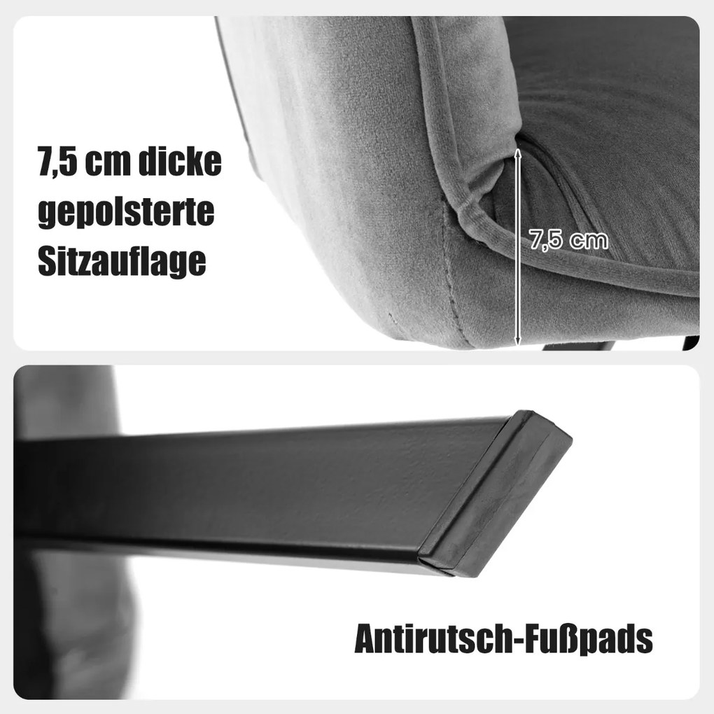 Costway Sada 2 sametových otočných židlí Jídelní židle otočné o 360° s kovovými