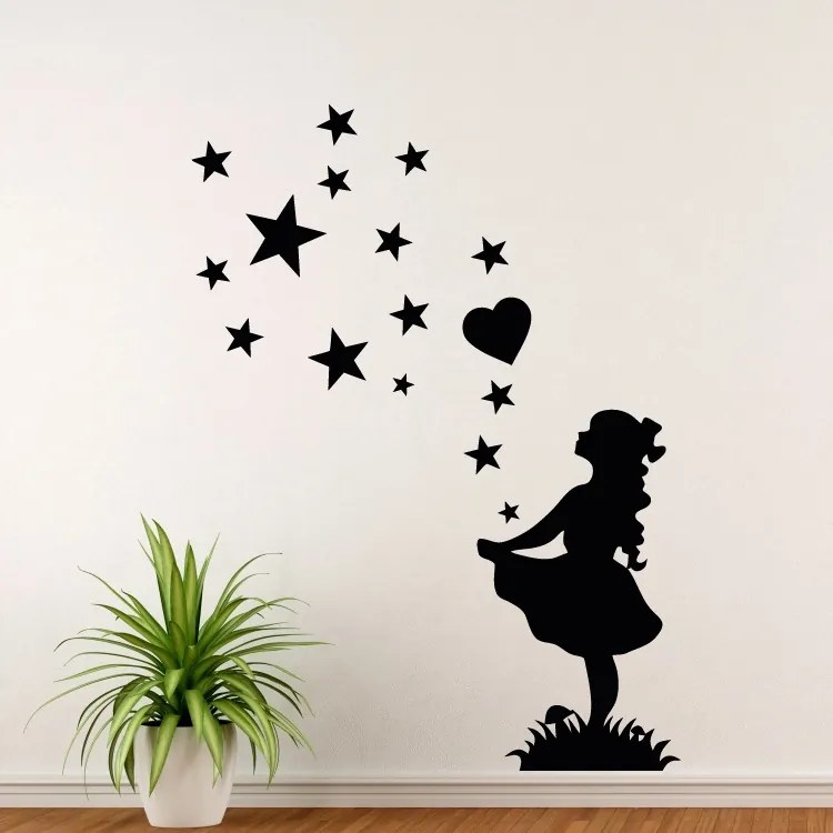 Dívka tanečnice s hvězdami - vinylová samolepka na zeď 100x78cm