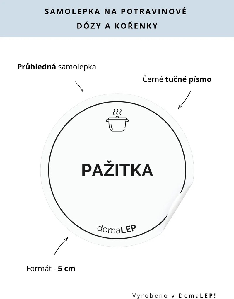 Samolepka na kořenky PAŽITKA průhledná 5 cm tučné písmo