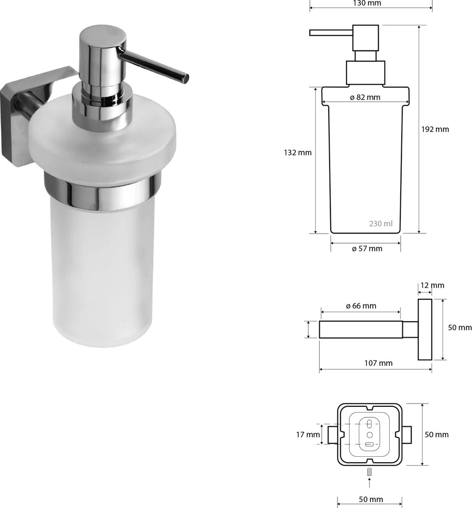 Sapho Sapho, INSIA dávkovač mydla, mléčné sklo, 230ml, chrom, IS019