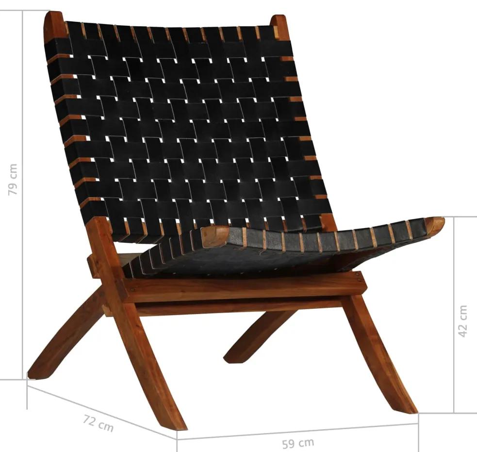 vidaXL Skládací židle vyplétaná černá pravá kůže