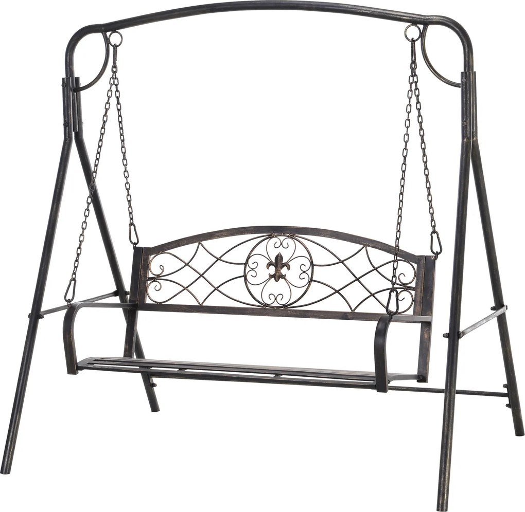 Zahradní houpačka Outsunny pro 2 osoby, kovová houpačka Hollywood v bronzové barvě, 167 x 123 x 175 cm, ideální pro zahradu a terasu | Aosom.de
