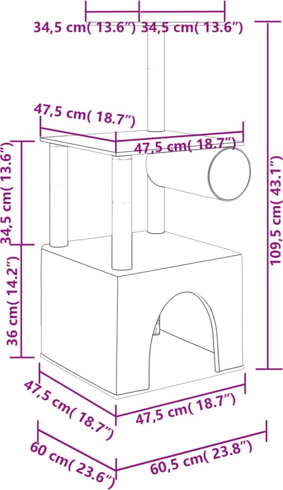 Škrabadlo pro kočky se sisalovými sloupky krémové 109,5 cm 172058
