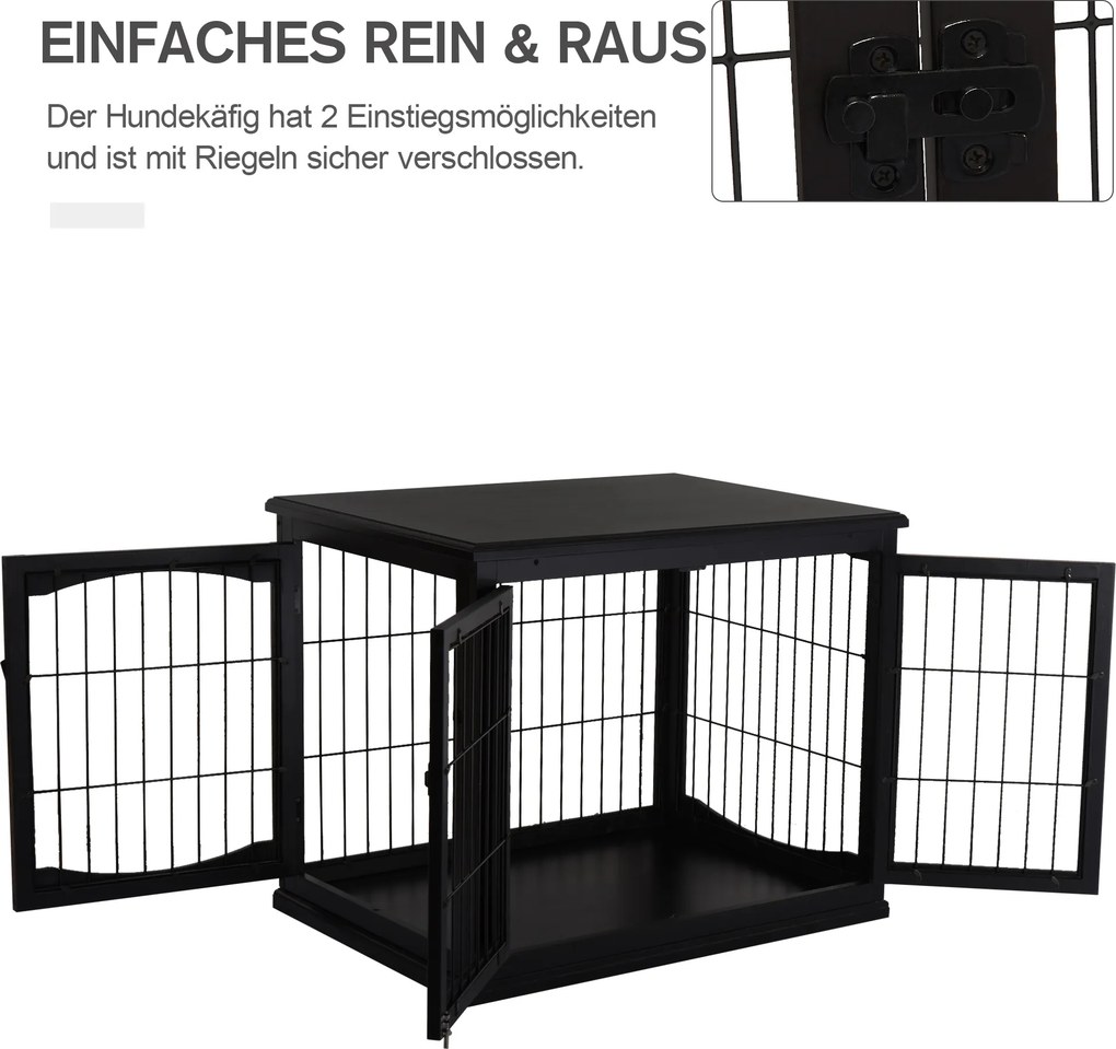 PawHut bouda pro psy, klec pro malá zvířata, MDF kov, černá, 81x58,5x66 cm| Aosom