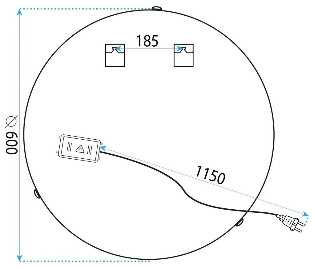Tutumi Zrcadlo ⌀60 cm s vyhříváním a regulovatelným LED osvětlením , transparent