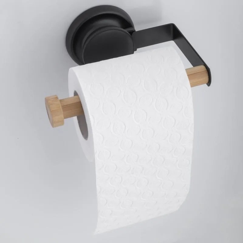 Erga Gavi, držák na WC papír na přísavce, černá matná-přírodní hnědá, ERG-YKA-CH.GAVI-BUP