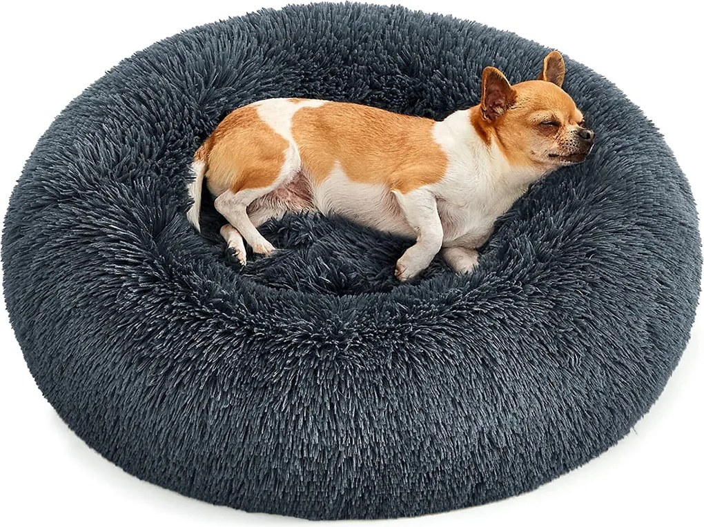Feandrea psí postel, kočičí postel, s měkkým plyšovým povrchem 60 cm, tmavě šedá