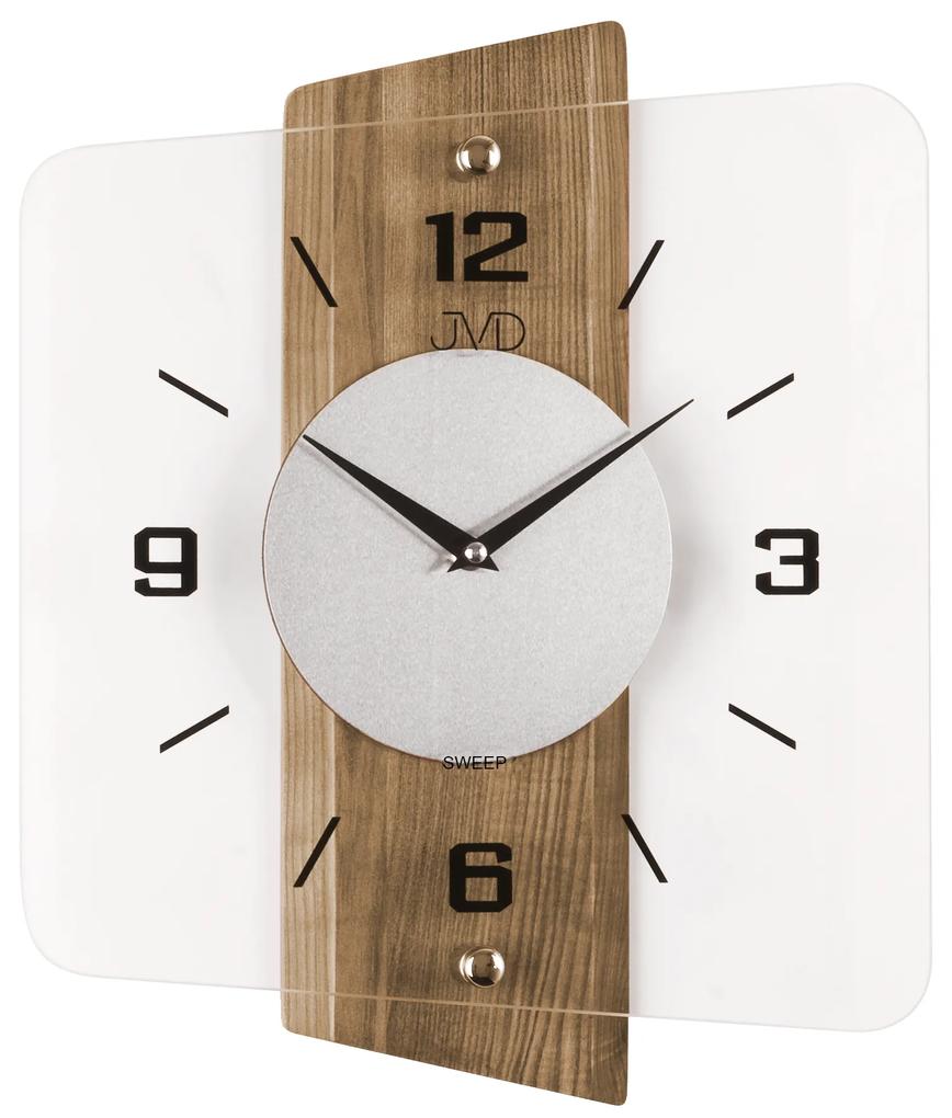 Skleněné dřevěné netikající tiché nástěnné hodiny JVD NS20131/78