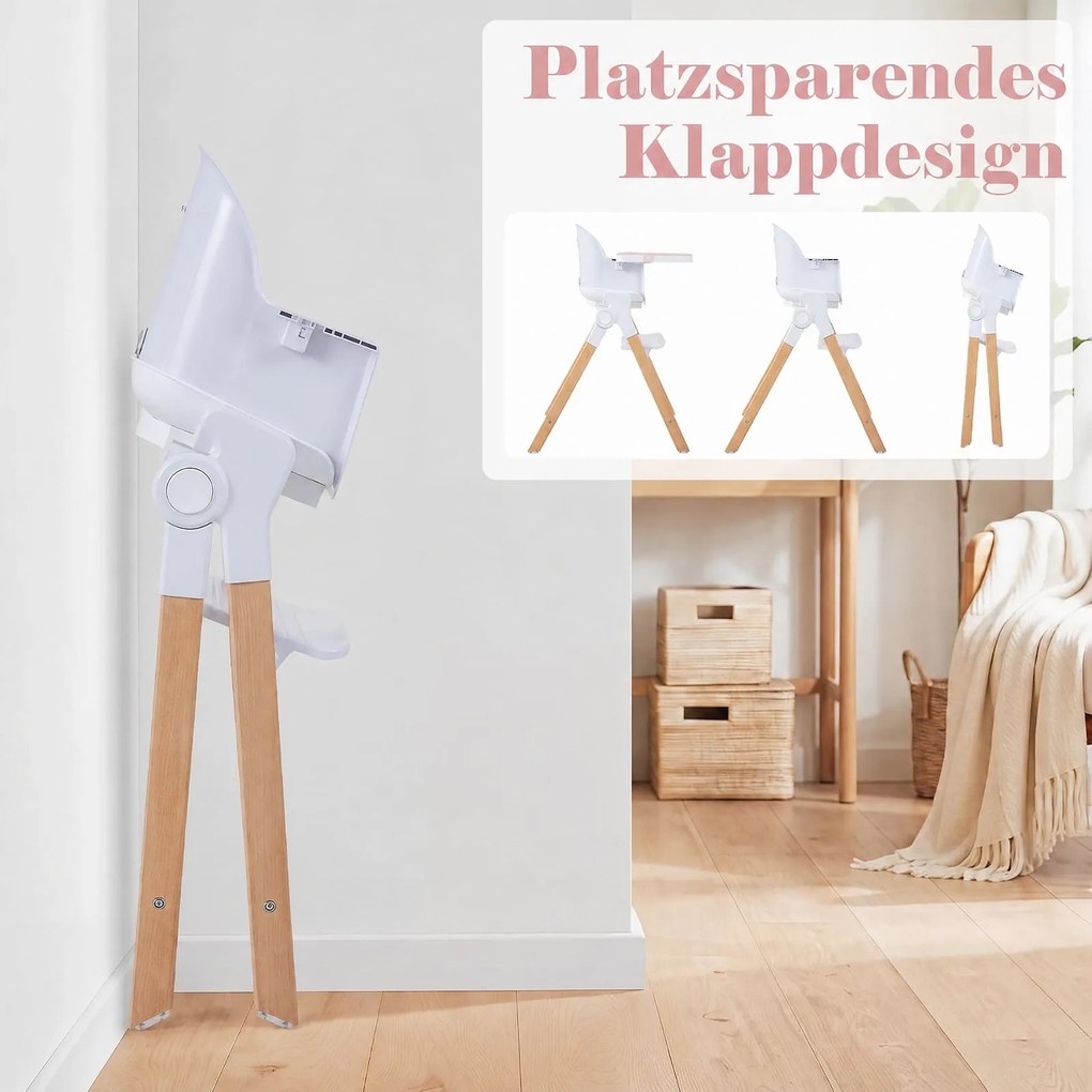 Costway Vysoká stolička baby 4 v 1 dětská vysoká židle skládací – růžový