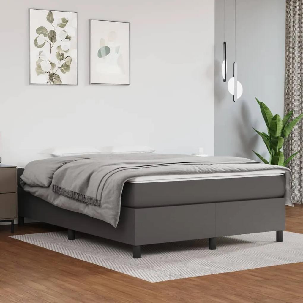 Box spring postel s matrací šedá 140 x 190 cm umělá kůže - Default Title