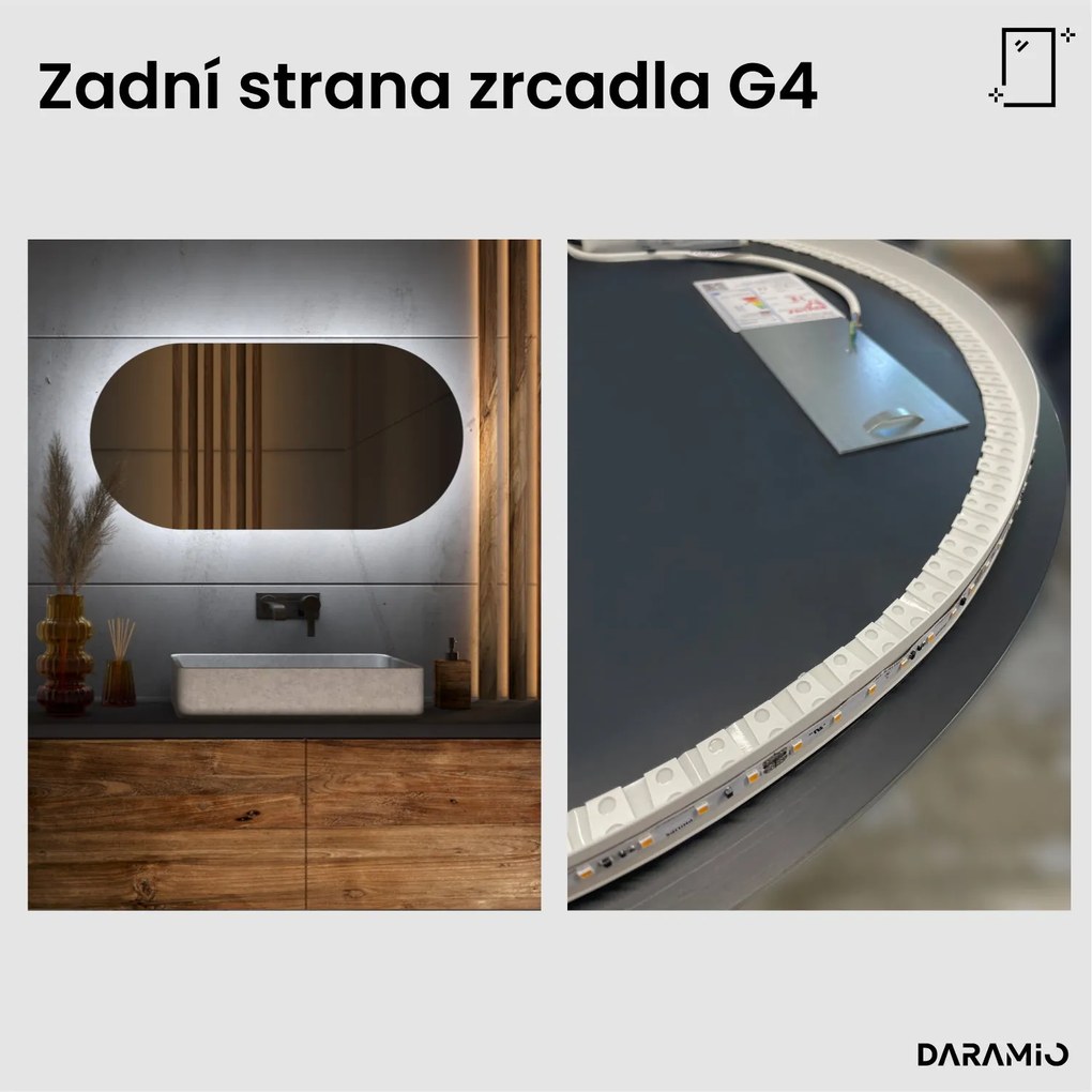 Podlouhlé zrcadlo do koupelny s oblými konci a LED osvětlením G4