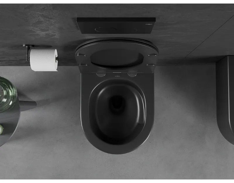 Mexen Sofia, závěsná WC mísa 490x360x355 mm, Rimless Tornádo + WC sedátko z duroplastu, černá matná, 30541085T