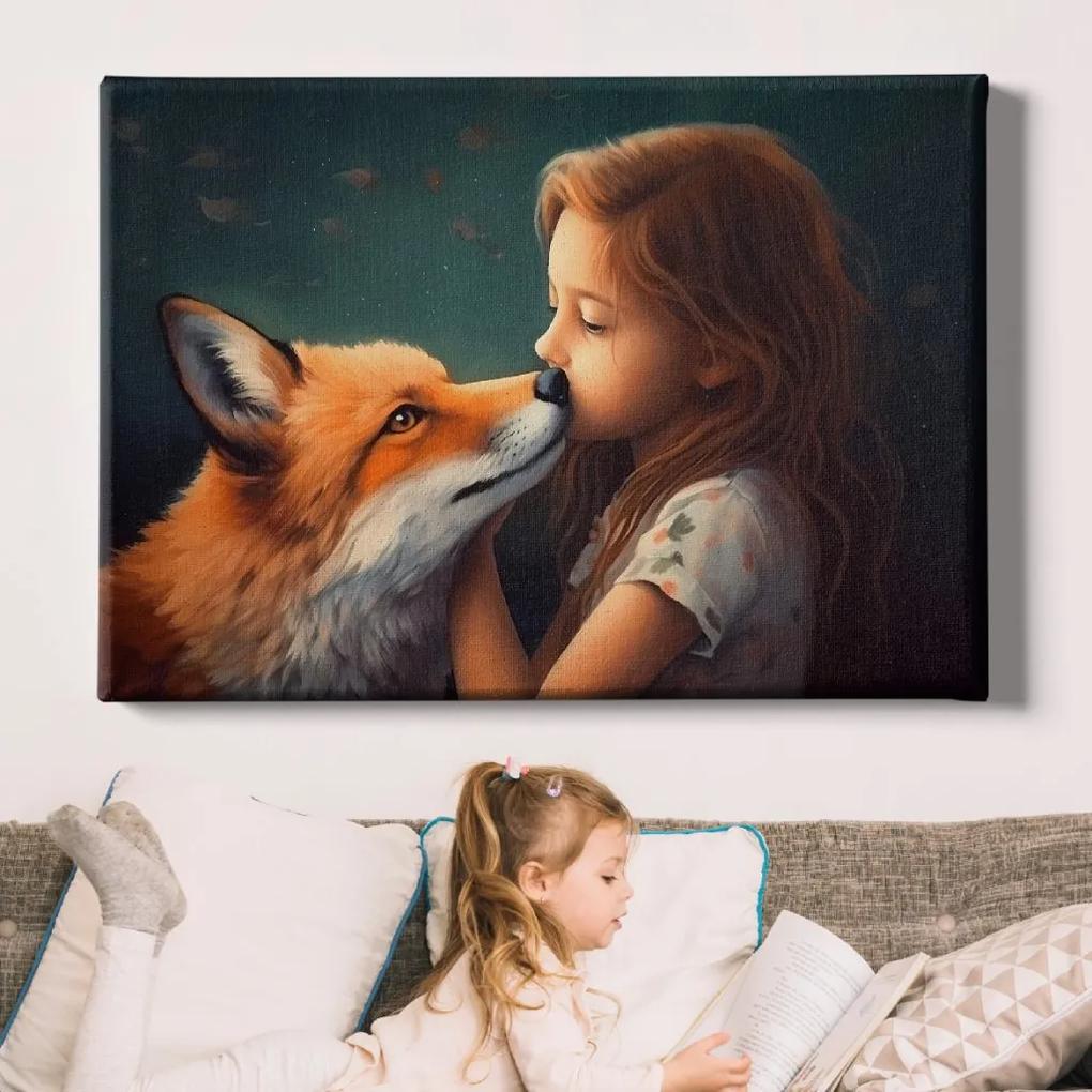 Obraz na plátně - Dívka a její nejlepší kamarádka liška FeelHappy.cz Velikost obrazu: 180 x 120 cm