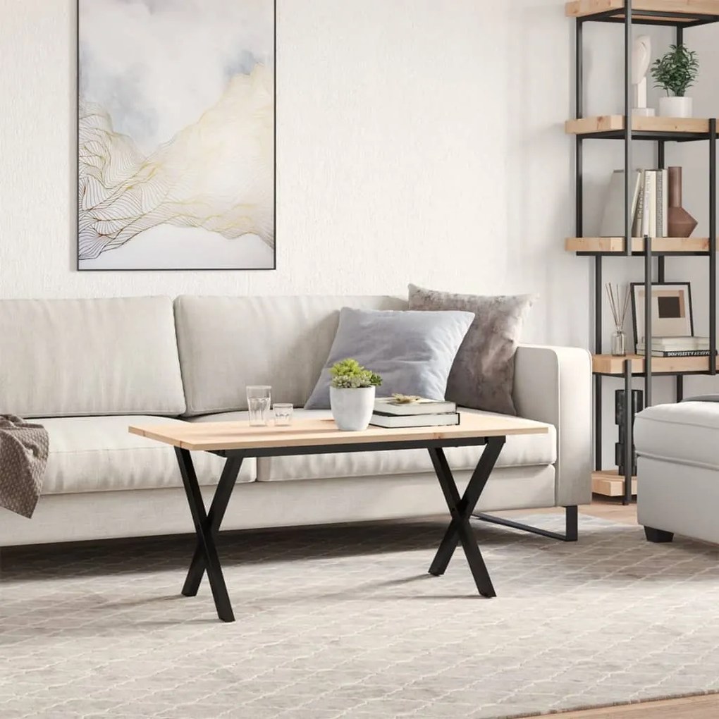 Konferenční stolek s X rámem 100x50x45 cm borové dřevo a ocel 3282688