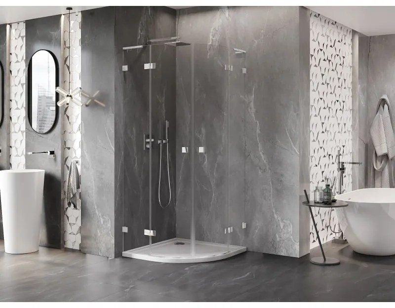 Mexen Lunar, L půlkruhový výklopný sprchový kout 80 x 80 cm, 8mm čiré sklo, chromový profil, 833L-080L-080P-01-00